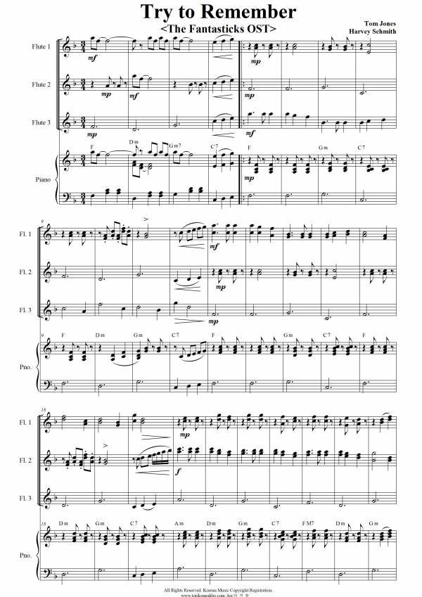 Try To Remember Flute Trio | 3중주 악보 | 토리콩악보